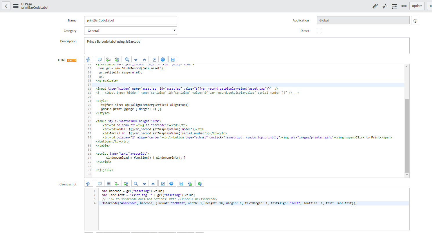Show/print a barcode in a form using JsBarcode - ServiceNow Community